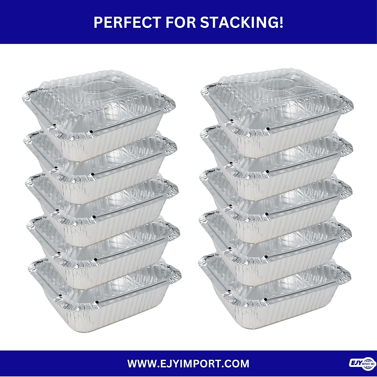 EJY IMPORT Disposable Takeout Pans with Clear Dome Lids | 1lb Capacity Aluminum Pans | Food Containers with Strong Seal for Spill Resistance & Freshness | Recyclable & Eco-Friendly | (25 SETS, 1LB)