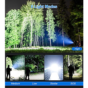 NJ FOREVER Rechargeable Flashlight High Lumens, 150000 Lumens Super Bright LED Flash Light, 5 Light Modes, IPX6 Waterproof Powerful Handheld Flashlight for Camping Hiking Outdoor