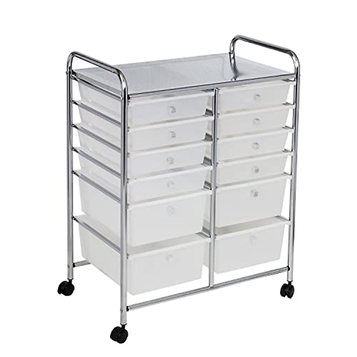 XDONE Rolling Storage Cart and Organizer with 12 Plastic Drawers，Clear，25.31 Lx 15.16W x 32.09H