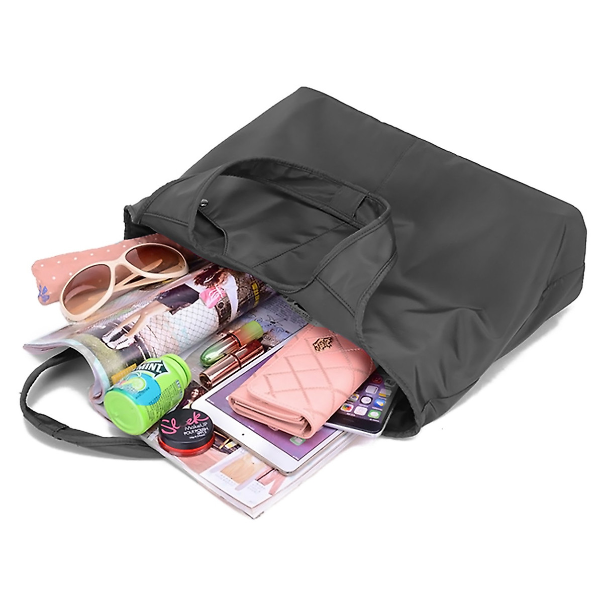 ZOOEASS Women Fashion Large Tote Shoulder Handbag Waterproof Tote Bag Multi-function Nylon Travel Shoulder(Grey)