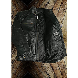 Mens Genuine Leather Biker Jacket Black | Vintage Brown Distressed Lambskin Motorcycle Jackets for Men (Black, X-Large)