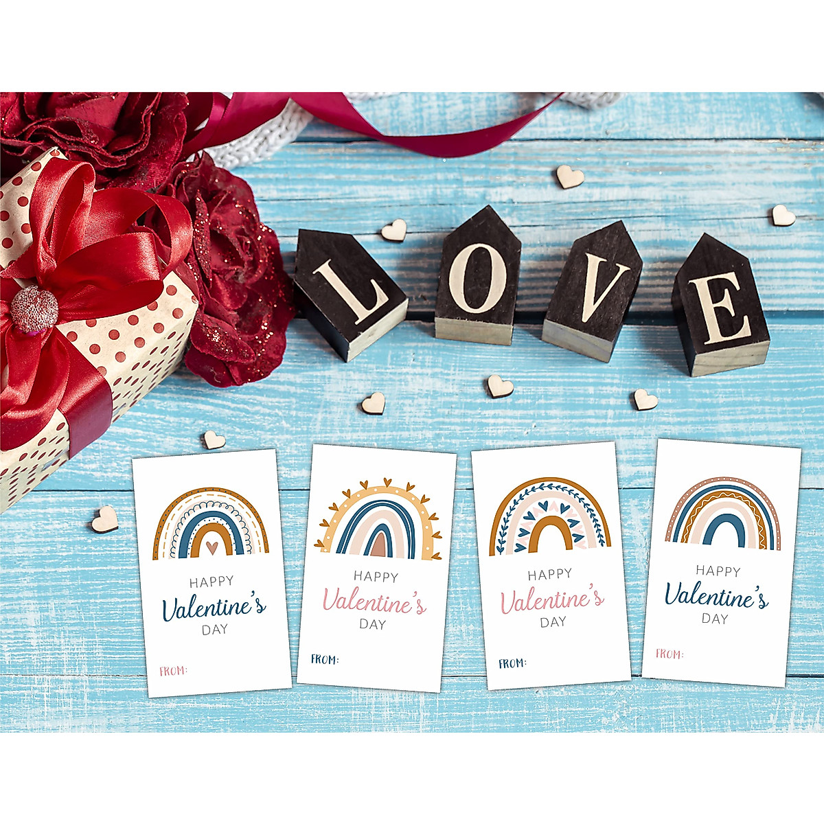 2.1" x 3.5" Valentine's Day Gift Wrap Self Adhesive Stickers | Rainbow Theme Happy Valentine's Day Gift Wrapping Decorations and Supplies for Kids | 40 Gift Stickers-BGJ-004