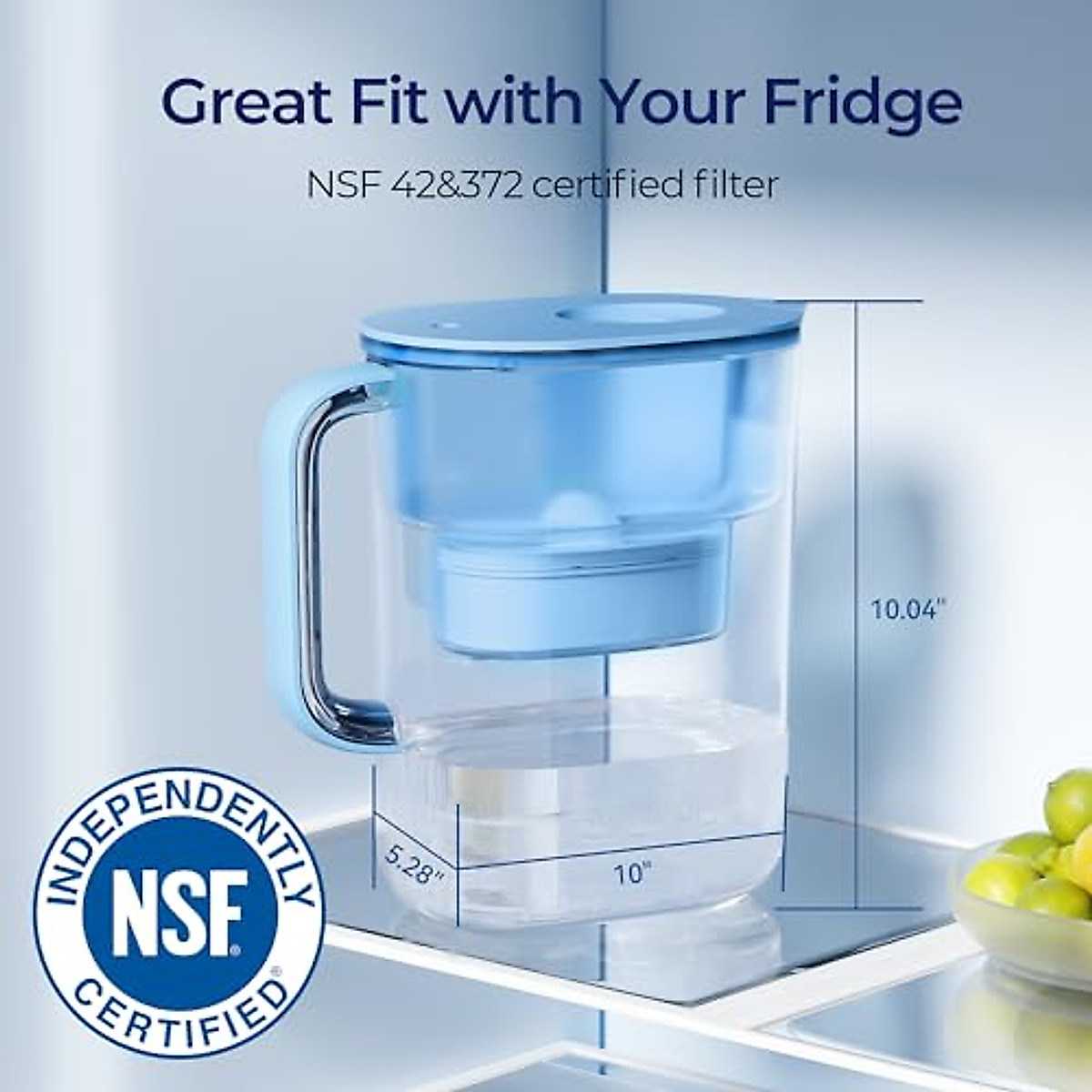 Waterdrop 200-Gallon Long-Life Lucid 10-Cup Water Filter Pitcher, NSF Certified, 5X Times Lifetime, Reduces PFAS, PFOA/PFOS, Chlorine, BPA Free, Blue