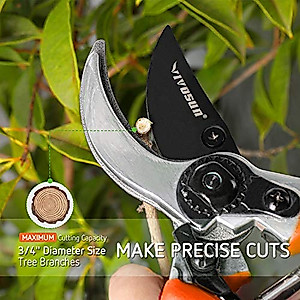 VIVOSUN 8” Premium Bypass Pruning Shears, Strong Garden Clippers, Durable Hand Pruner, Tree Trimmers for Bushes, Stems, and Flowers, Orange