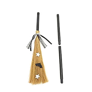 Halloween Witch Broom for Kids Adult Straw Witch Broomstick Halloween Costume Props Realistic Wizard Flying Broom Sticks (Bat, 45 inch)