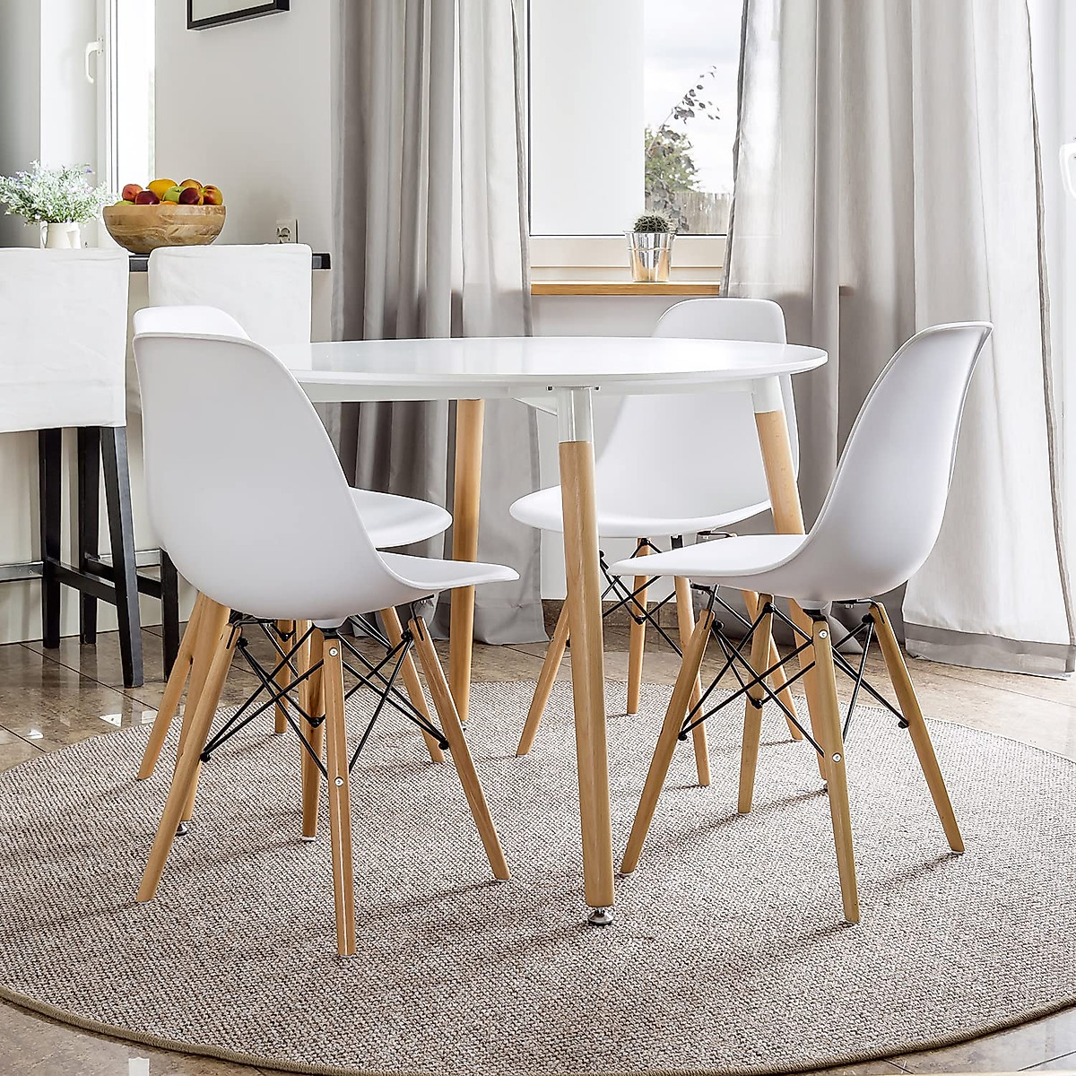 ZENY Modern Dining Chair Set of 4, Mid Century Modern DSW Chair, Side Chairs with Wooden Legs, Shell Lounge Plastic Chair for Kitchen, Dining, Bedroom, Living Room