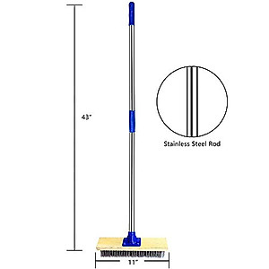 YCUTE Deck Brush, Stainless Steel Wire with Long Handle 43", Perfect for Algae, Tough Stains on Concrete, Swimming Pool, Walkways and Patio