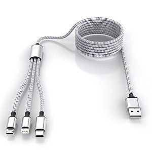 Multi 3 in 1 USB Long iPhone Charging Cable, 1.8M/5.9Ft Nylon Braided Universal Phone Charger Cord USB C/Micro USB/Lightning Connector Adapter for Android/Apple/Samsung/LG/Pixel/Huawei/XiaoMi(Gray)
