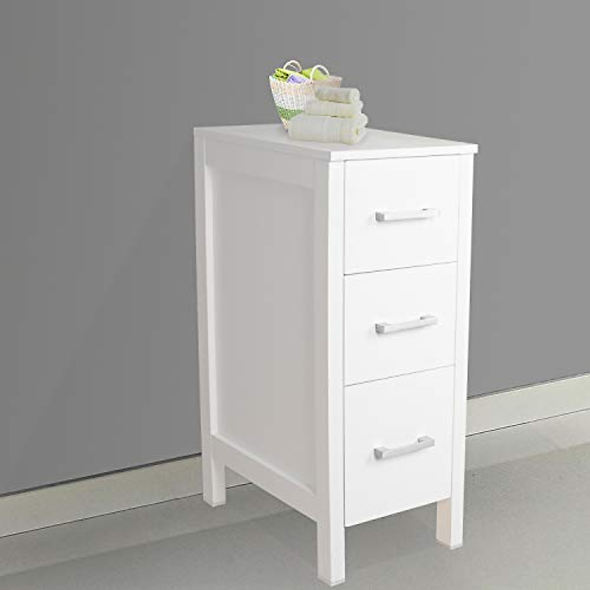 eclife 12" Bathroom Cabinet 3 Drawer Organizer Free Standing Single Vanity, Small Nightstand, White Vanity MDF Vertical Dresser Storage Tower Vanity, Bedroom/Bathroom/Entryway B11W