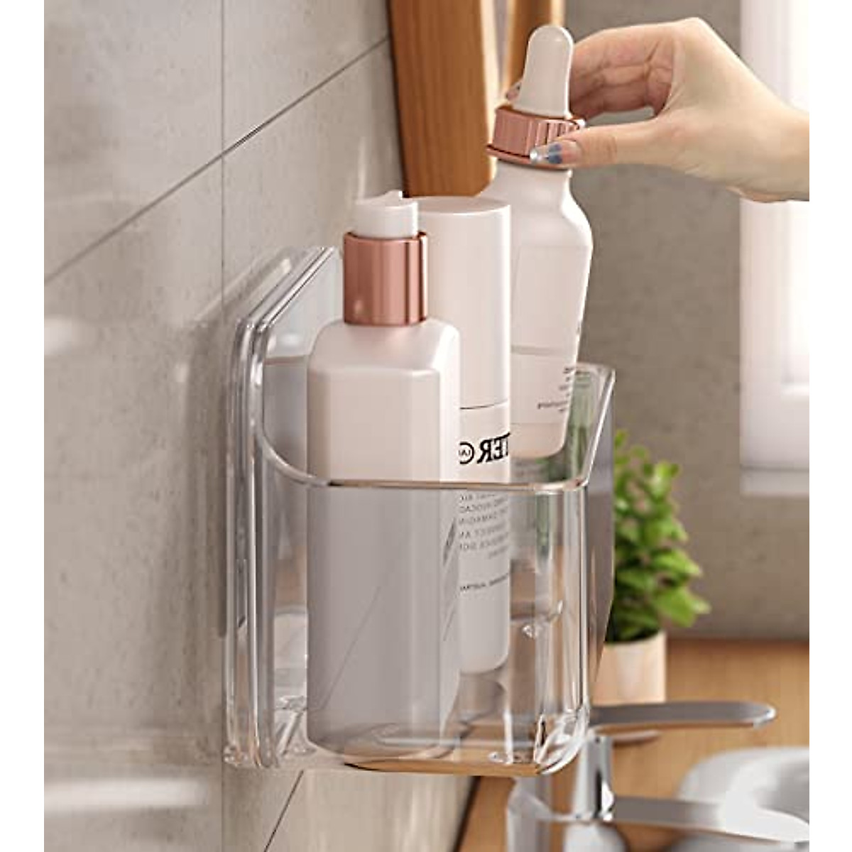 SANTREST 2 Pack Shower Caddy Drill-Free Sticky Shower Shelf Storage Basket for Shampoo & Toiletries, Kitchen Bathroom Bedroom Organizer