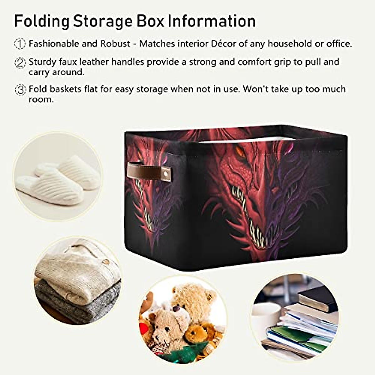 3D Magical Animal Dragon Storage Bins Basket, Collapsible Storage Cube Rectangle Storage Box with Handles for Shelf Closet Nursery Bedroom Home Office 1 Pack