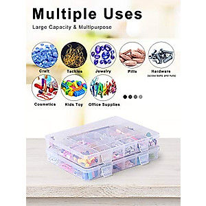 iBune 2 Pack 18 Grids Plastic Compartment Container, Bead Storage Organizer Box Case with Adjustable Removable Dividers for Jewelry Craft Tackles Tools, Size 7.8 x 6.3 x 1.2 in, White