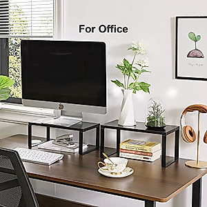 YMYNY Cabinet Shelf Organizer, Extendable Countertop Shelves Set of 2, Kitchen Spice Racks, Stackable, Storage Racks for Cupboard, Sink, Pantry, Bathroom, Black, Metal, HSR002B