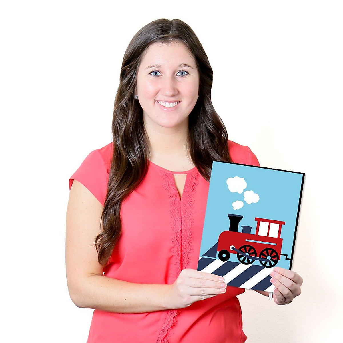 Big Dot of Happiness Railroad Crossing - Steam Train Baby Boy Nursery Wall Art and Kids Room Decorations - Gift Ideas - 7.5 x 10 inches - Set of 3 Prints