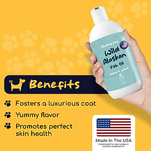 Wild Alaskan Salmon Oil for Dogs with Pollock Oil - 8 oz of Pollock and Salmon Oil, Omega 3 Fish Oil, EPA, and DHA - Dogs Skin and Coat Supplement - Made in USA