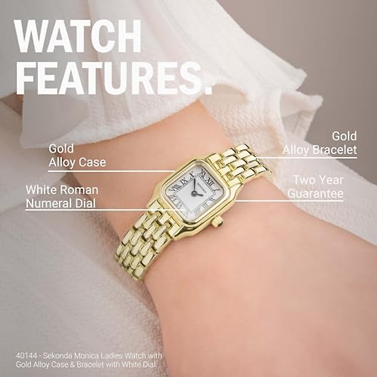 Sekonda Monica Ladies 20mm Quartz Watch in White with Roman Numerals, Analogue Display and Alloy Strap, Gold, Bracelet