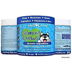 Well Loved Calming Chews for Dogs - Dog Calming Treats, Made in USA, Vet Developed, Dog Anxiety Relief, Separation, Fireworks, Travel & Stress Support, Melatonin, Natural & Holistic, 90 Calming Treats