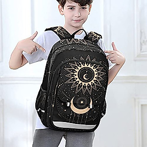Glaphy Sun Moon Magical Boho Backpack School Bag Lightweight Laptop Backpack Student Travel Daypack with Reflective Stripes