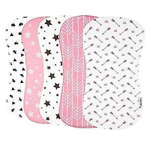 Dodo Babies 5-Pack Baby Burp Cloths – Soft, Absorbent Organic Muslin Burp Cloths – Includes Pacifier Case and 2 Pacifier Clips – Colors: Pink, White and Grey