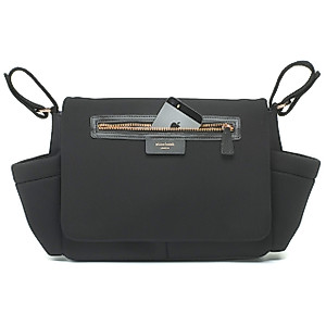 Black Travel Stroller Organizer and Hanging Diaper Bag by Storksak | Universal Fit, Large Storage Capacity, Baby Caddy with Elastic Cup Holder and Integrated Accessories