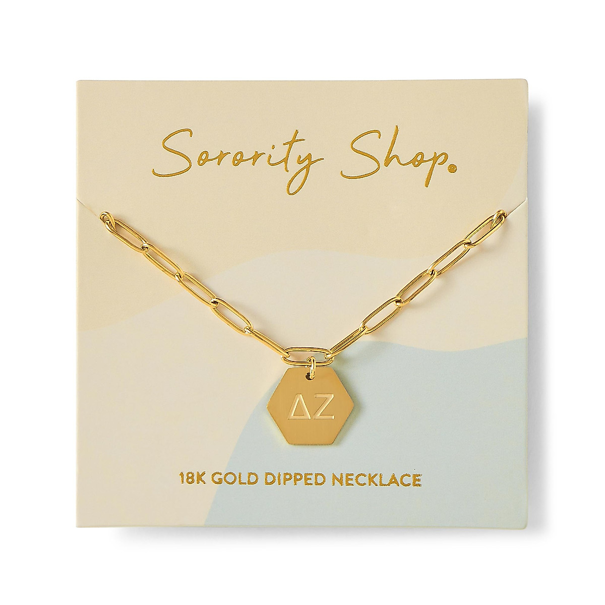 Sorority Shop Delta Zeta Paperclip Necklace — DZ 18K Gold Plated Sorority Gifts Necklace, Long-Lasting Delta Zeta Gifts for Women
