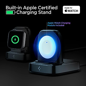 Spigen for Apple Watch Charger Stand [MFi Certified] Charger for Apple Watch Series 10/9/8/7/6/5/SE Ultra 2 49mm 45mm 44mm 42mm 41mm 40mm Nightstand Mode - Built in Charger&USB C Cable/No Adapter