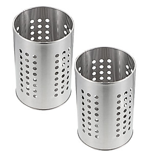 DOITOOL 2PCS Stainless Steel Kitchen Utensil Holders for Countertop Spoon Holder Silverware , Chopsticks Holder Spoon and Fork Holder for Restaurant (12 X 12 X 18CM)