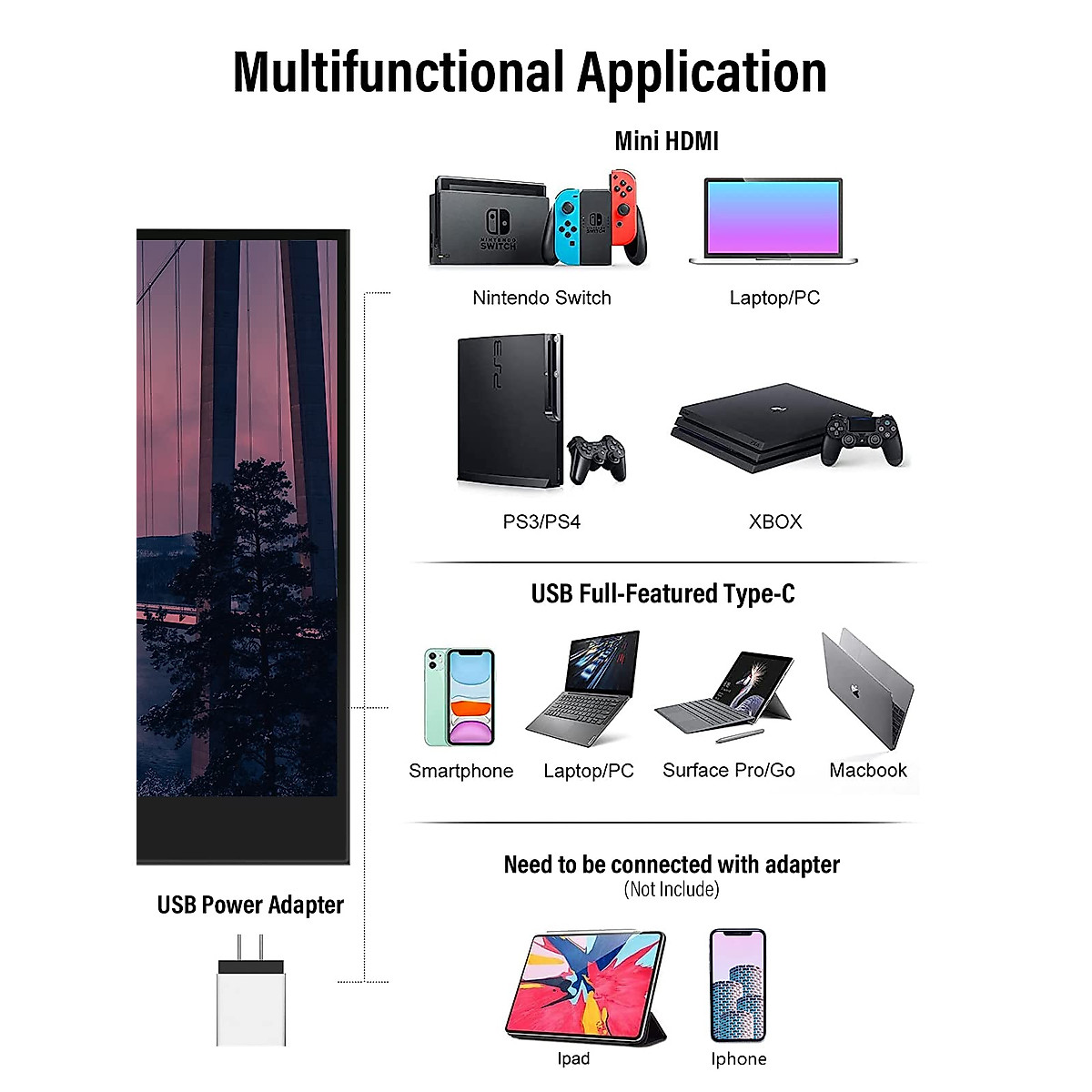 YOUYUANLTD 14.0” Portable Monitor Full HD IPS HDMI FHD 1920x1080 Screen for Gaming Laptop Computer Phone Xbox PS4 PS5,Switch, hdmi Monitor with Dual Speakers,Black (14-inch Monitor)