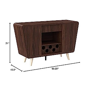 ioHOMES Gwendalynn Mid-century Buffet Server with Handless Drawer Storage, Wine Rack and Side Cabinets, Dark Walnut