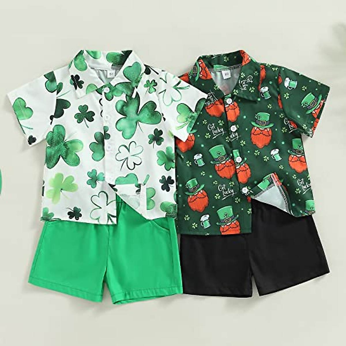 LIOMENGZI Toddler Baby Boy Summer Outfits Pattern Short Sleeve Button Down Shirt Top with Elastic Waist Shorts Clothes Set (Green, 12-18 Months)