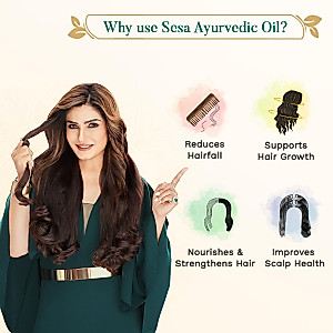 SESA Ayurvedic Hair Oil With Bhringraj & 17 Rare Herbs With Coconut Oil and 4 Nourishing Oil For Hair Growth Help Control Hair Fall & Easy Hair Oil Applicator For Women and Men, 3.38 Fl Oz or 100 ml