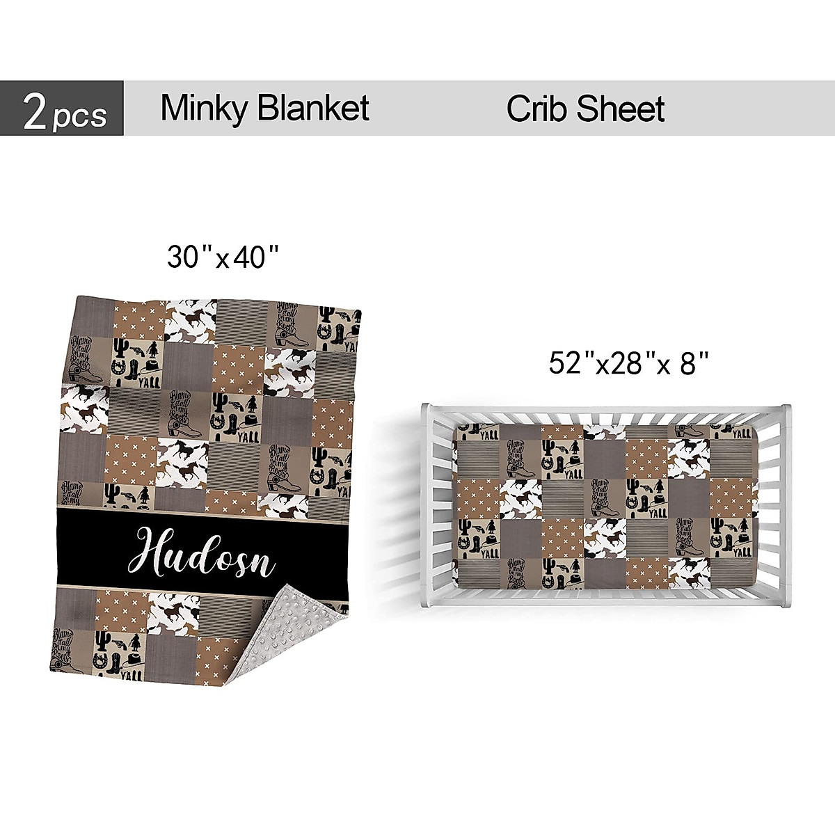 Personalized Cowboy Crib Bedding Set for Baby Boys, Custom Baby Boy Crib Bedding Set with Name, Western Nursery Bedding, 2 Piece Crib Bedding Set, Name Crib Comforter, Crib Fitted Sheet for Baby