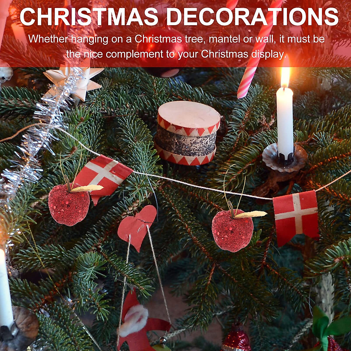 LIOOBO Mini Red Apple Ornaments: 20pcs 1.9in Christmas Tree Apple Baubles, Small Apple Hanging Ornaments, Apple Decor for Xmas Party Holiday Decoration