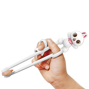Edison Friends Rabbit White Chopsticks, Training Chopsticks, Learning, Beginner, Brain Training, Practice, Korean Food, Japanese Sushi, 1 Step to Learn Chopstick, Right Handed - Made in Korea