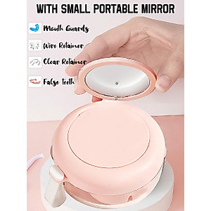 MURRI&MURRDI Retainer Case, Denture Case, Denture Bath Box with Strainer Basket, Cute Denture Holder Retainer Storage Soak Container for Travel Cleaning, Mouth Guard Case, Braces cleaner Cup (B Pink)