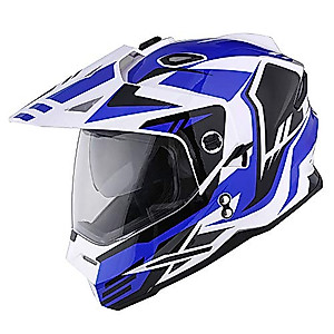 1Storm Dual Sport Motorcycle Motocross Off Road Full Face Helmet Dual Visor Storm Force Blue, Size Medium