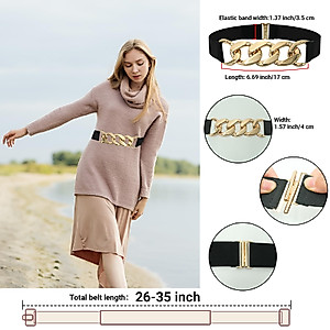 CONEHOY 5 Pcs Women Gold Metal Belts - Adjustable Metal Waist Belt - Skinny Elastic Belt - Wide Chain Strap Stretch Ladies Waistband for Dress