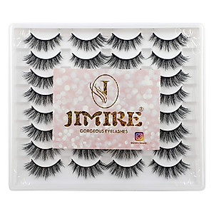 JIMIRE 16 Pairs False Eyelashes Fluffy Natural Fake Lashes 3D Volume Lashes Pack for Cat-Eye Look