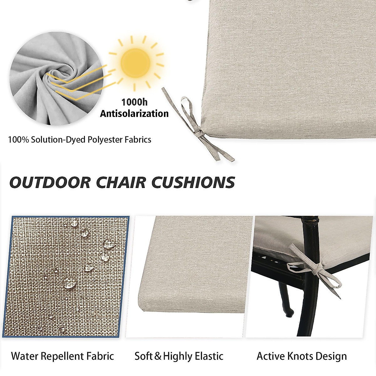 Sunshine Outdoor Indoor/Outdoor Patio Chair Cushion 18.5x18.5 inch :Resilient Foam Filling, Weather Resistant Chair Cushions,Outdoor Seat Cushions for Patio Furniture, Putty 4 Pack