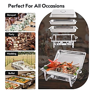 4 Pack 8QT Chafing Dish Buffet Set with 2 Full Size, 2 Half Size, 3 1/3 Size Food Pans, Stainless Steel Buffet Chafers Catering Food Warmers for Party/Buffet/Wedding/Banquet/Catering Events