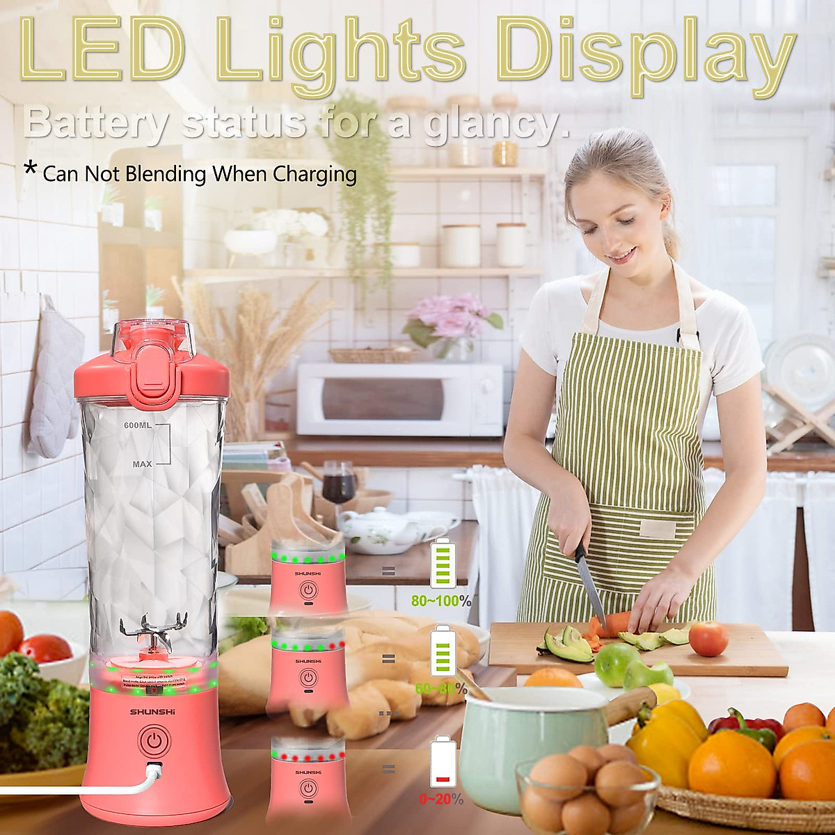 3 Portable Blender, Personal Size Blender for Shakes and Smoothies with 6 Blades Mini Blender 20 Oz for Kitchen,Home,Travel(White+Pink+Black)