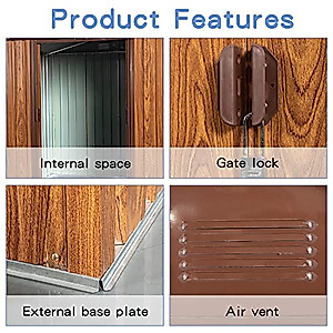 SUNDALY 6'x 6' Wood Look Outdoor Storage Shed with Door, Window & Lock, Waterproof Metal Garden Tool Storage Shed with Floor Frame for Backyard Patio Lawn,Brown