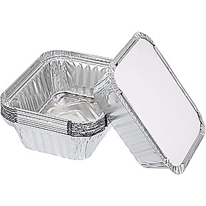 Aluminium Disposable Foil Food Container with Lids (Pack of 50) Reusable Takeaway Containers, Great for Baking Roasting Cooking Food Storage, 14 x 12 x 5cm