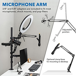 Mount-It! All in One Live Streaming Equipment | 5 Arm Streaming Desk Mount That Holds Dual Monitors, Cameras and Ring Light with Mic | YouTube Setup for Recording and Facebook Live Equipment