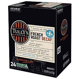 Tully's Coffee French Roast Decaf, Single-Serve Keurig K-Cup Pods, Dark Roast Coffee Pods, 96 Count, 24 Count (Pack of 4)