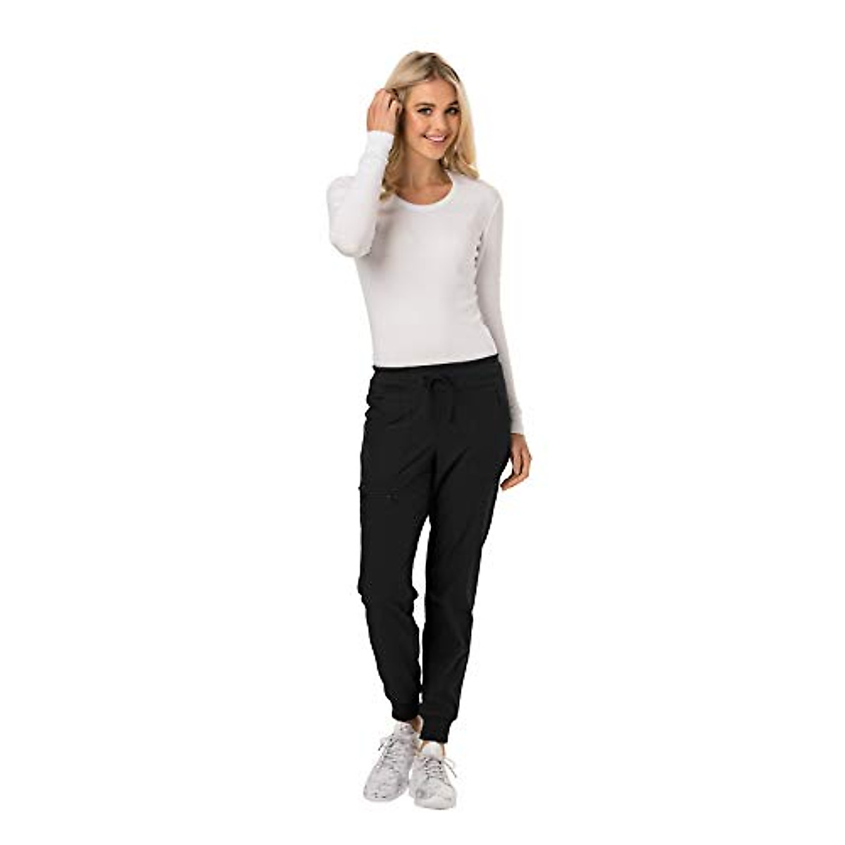 HeartSoul Jogger Scrub Pants for Women, Break On Through Stretch Fabric HS030, S, Black