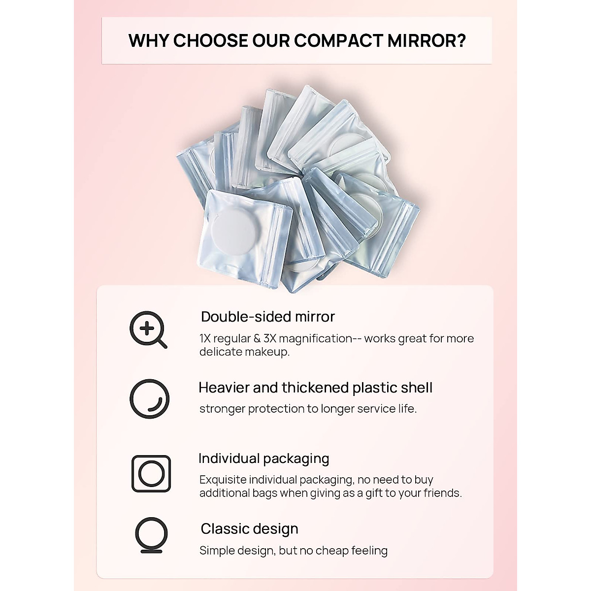 Getinbulk Compact Mirror Bulk, Set of 12 Double-Sided 1X/3X Magnifying PU Leather Round (Pink, 2.7 in Diameter)