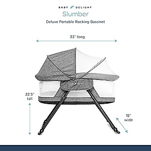 Baby Delight Slumber Deluxe Rocking Bassinet, Portable Baby Bassinet, Removable Canopy, Charcoal Tweed