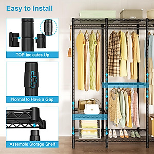 Ulif H50 Garment Rack Heavy Duty Clothes Rack, Freestanding Extra Large Portable Closet Wardrobe Rack, Clothing Racks for Hanging Clothes 89.8''W x 15.8" D x 76.4" H, Max Load 1400 Lbs, Black