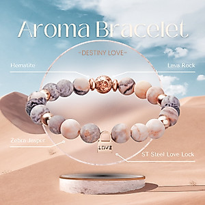 Aromatherapy Bracelet and Lavender Essential Oil Gift Set, Chakra Crystal Beaded Bracelets for Women, Pink Zebra Jasper Love Lock and Lava Diffuser, Self Care Mindfulness Birthday Gifts